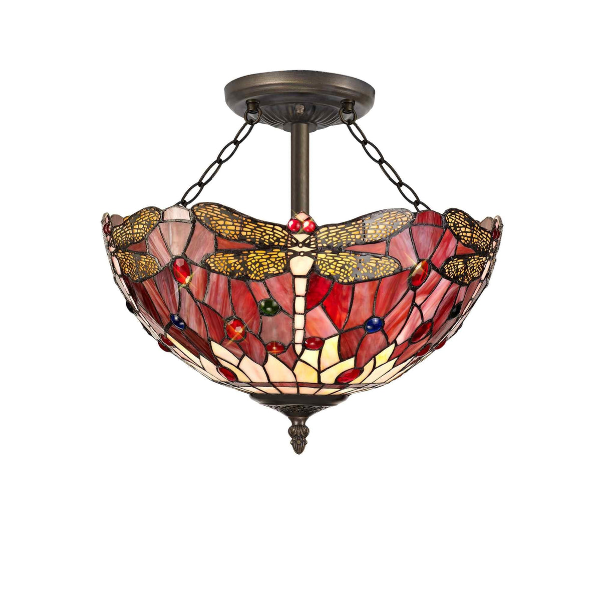 Nelson Lighting NLK01029 Heidi 3 Light Semi Ceiling With 40cm Tiffany